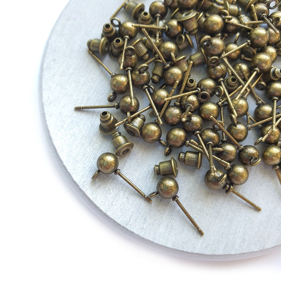 50 Pcs Earrings Ball Stud Pins Round Studs Earrings Components Jewelry ...
