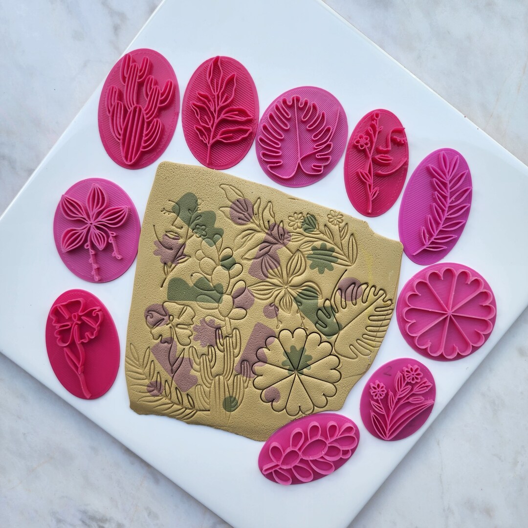 10 Pcs Set Flower Polymer Clay Texture Stamps Floral Embossing Stamps ...