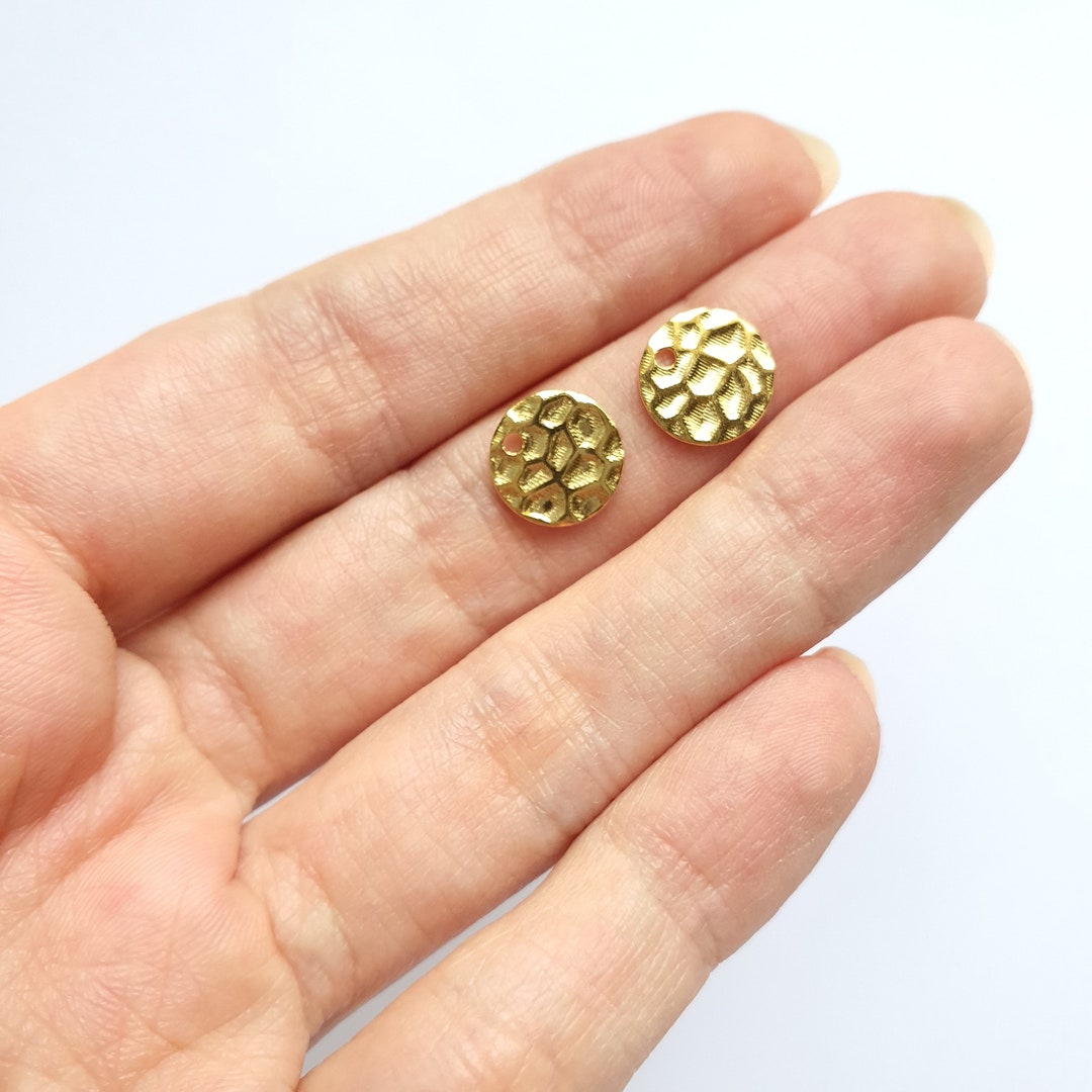 10 Raw Brass Circle Connectors, Textured Disk Earring Components, DIY ...