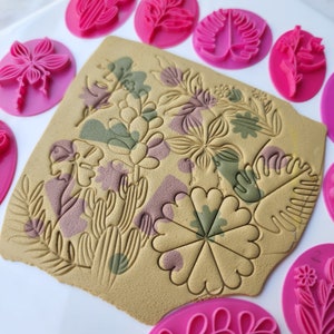 10 Pcs Set Flower Polymer Clay Texture Stamps Floral Embossing Stamps ...