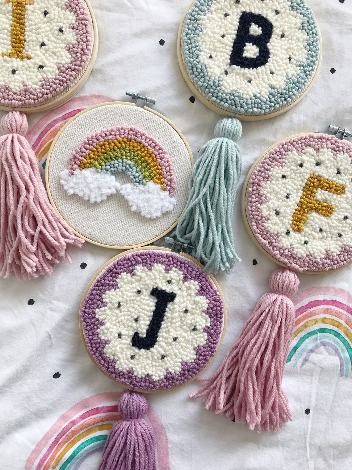 Rainbow and Cloud Punch Needle Embroidery Hoop / Wall Hanging | Etsy