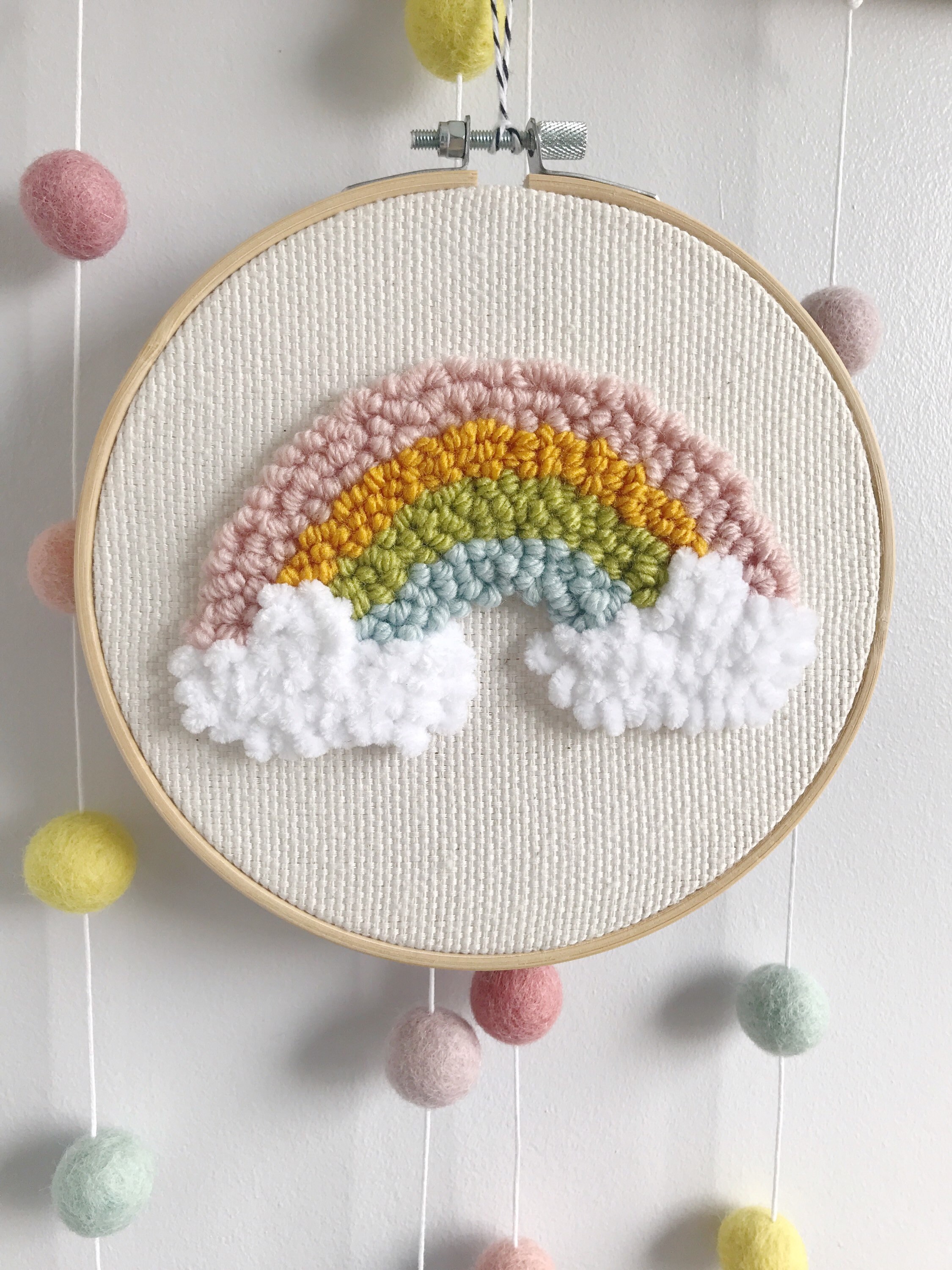 Rainbow and Cloud Punch Needle Embroidery Hoop / Wall Hanging | Etsy