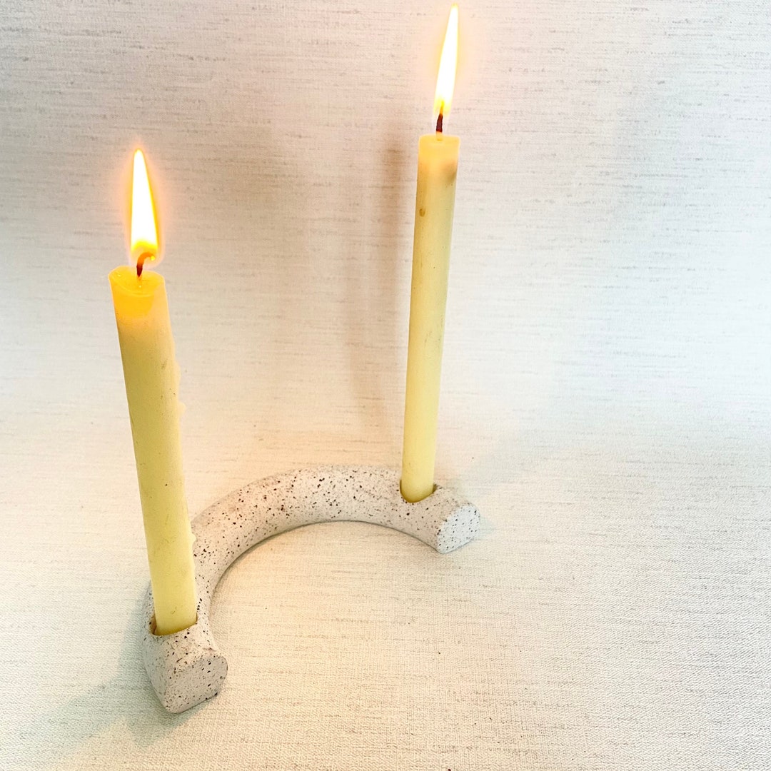 Granite Concrete Half Moon Candlestick Holder // Silver & Grey Terrazzo ...