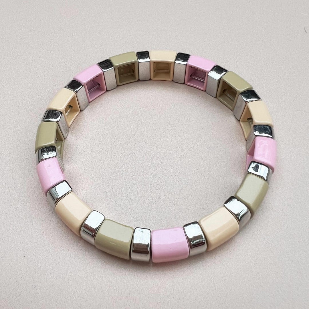 Pastel and Silver Stretch Enamel Tile Bracelet // Elasticated Tile ...