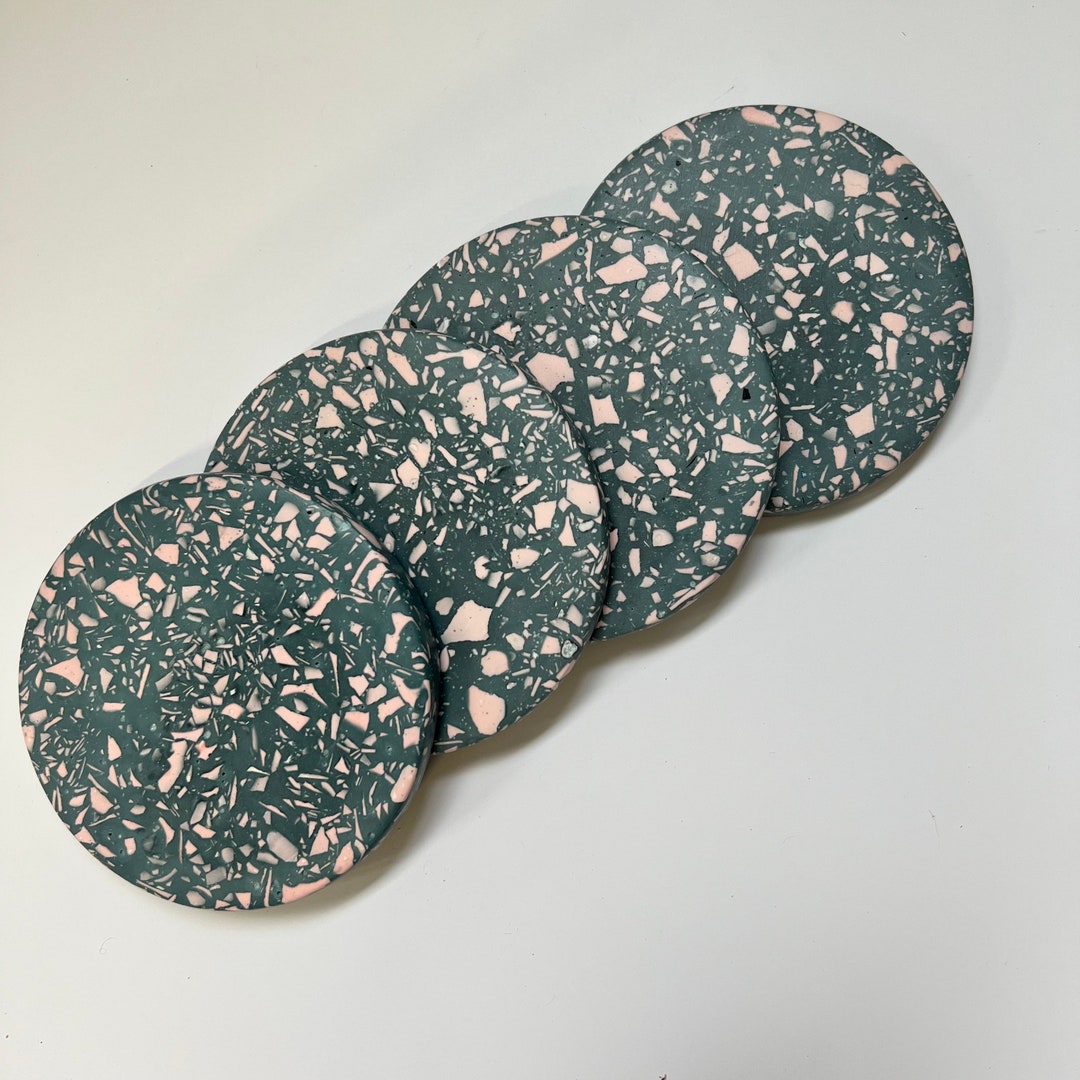 Set of Blue and Pink Terrazzo Coasters Round Coasters Home - Etsy