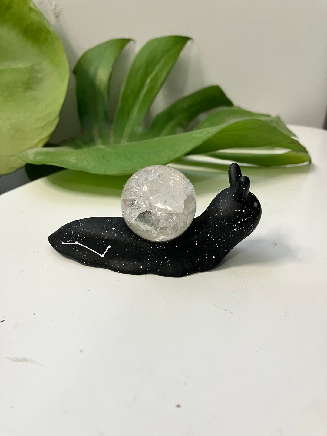 Constellation Snail With Fire and Ice Crystal Sphere, Crackle Quartz ...