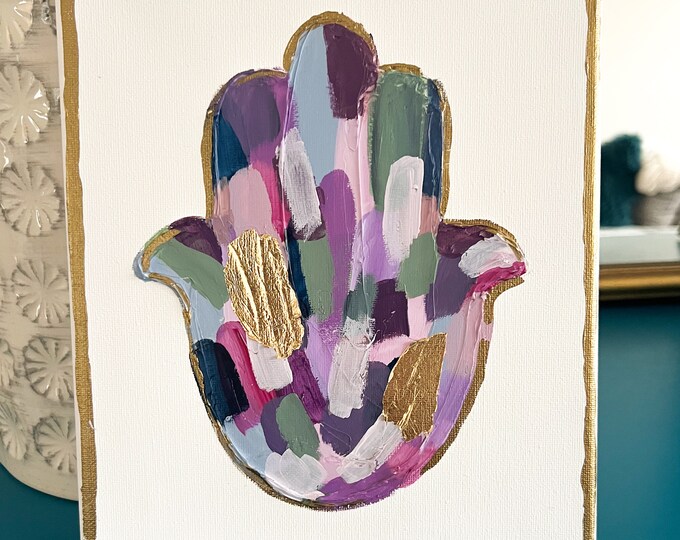 Hamsa Artwork, Original Handpainted Acrylic on Canvas, Gold Leaf - Etsy