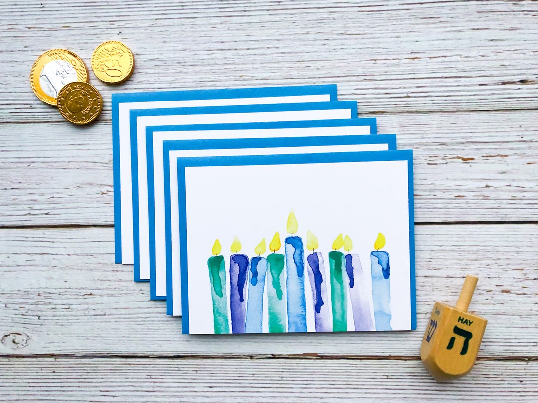 Hanukkah Greeting Card Pack: Menorah {stationary Card Set, Folded Cards ...