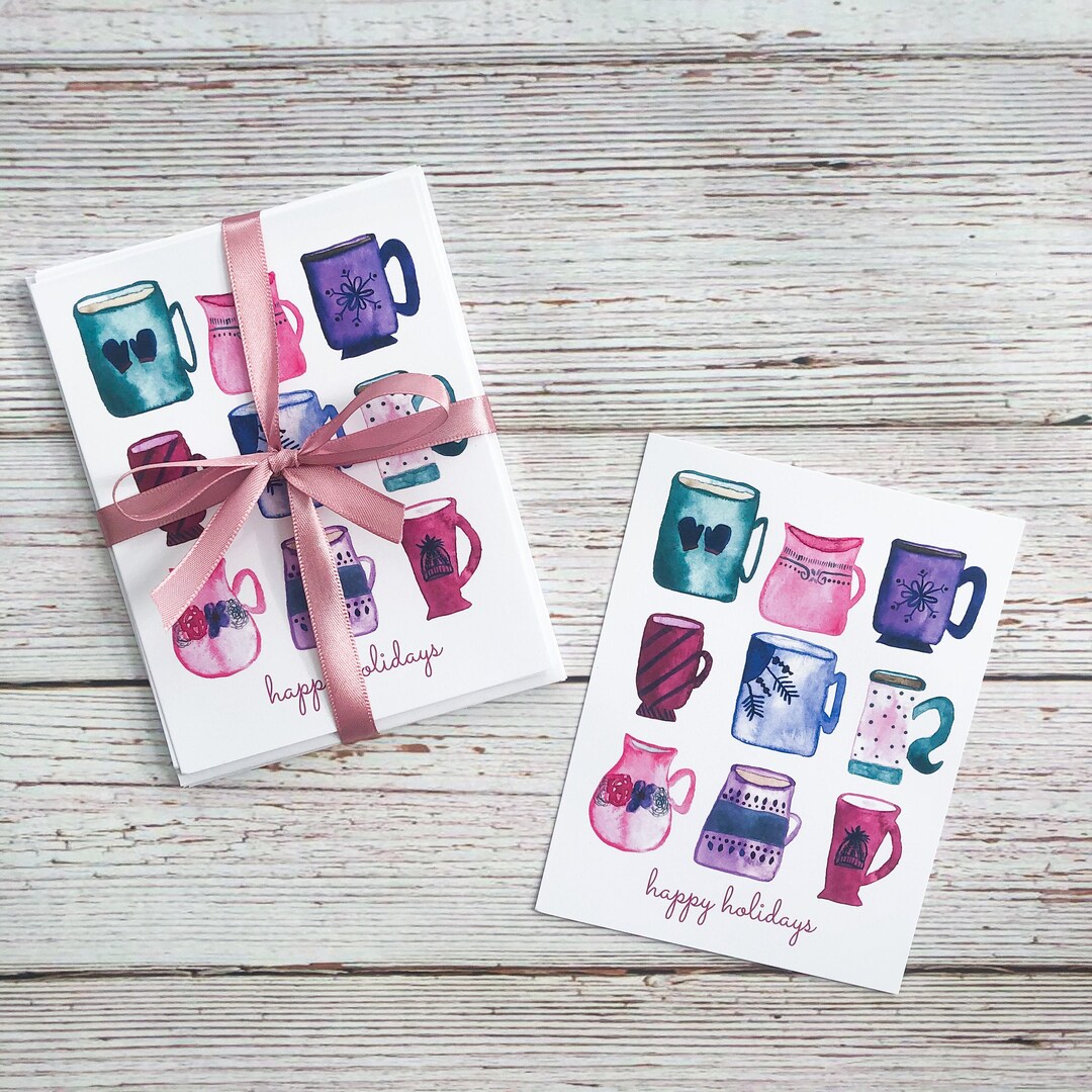 Winter Mugs Holiday Card Set: Watercolor Notecards - Etsy