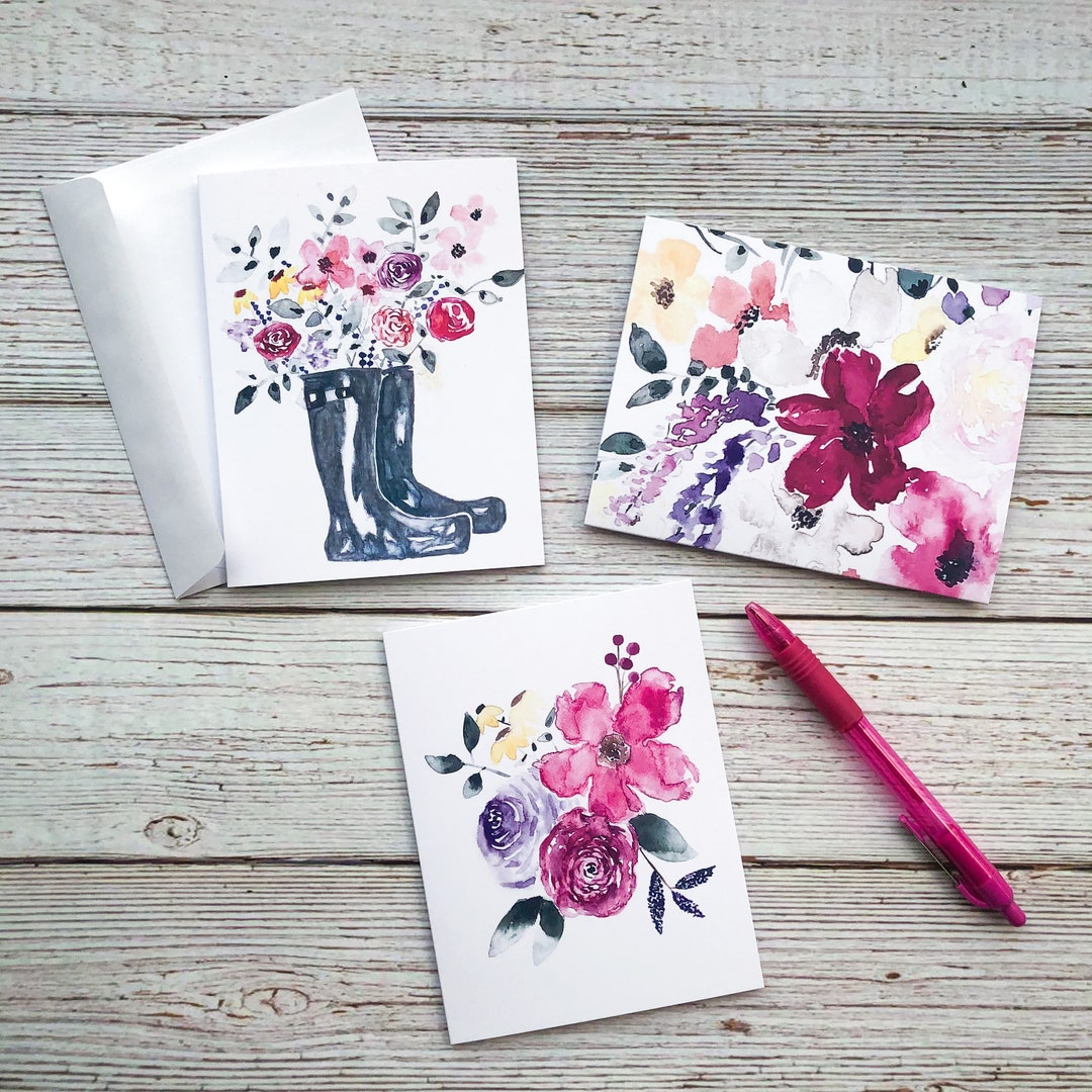 Watercolor Floral Notecard Set: Blank Inside, Spring Stationery - Etsy