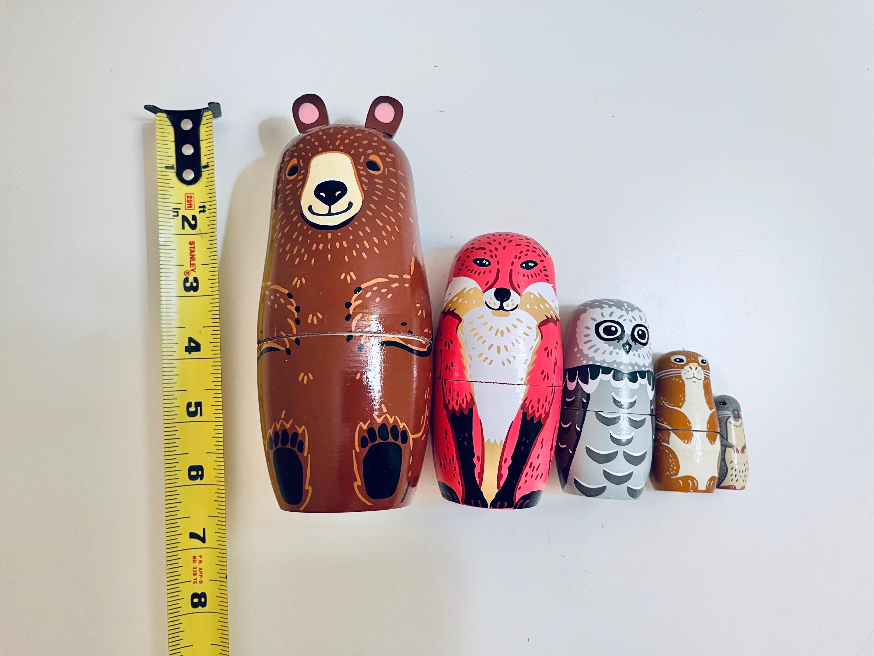 Brown Bear, Fox, Owl, Hare, and Mole Wooden Nesting Dolls Matryoshka ...