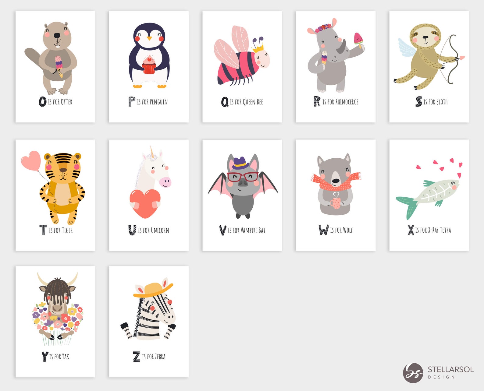 Printable Cute Animal Alphabet Flashcards Caps Fun Pattern - Etsy