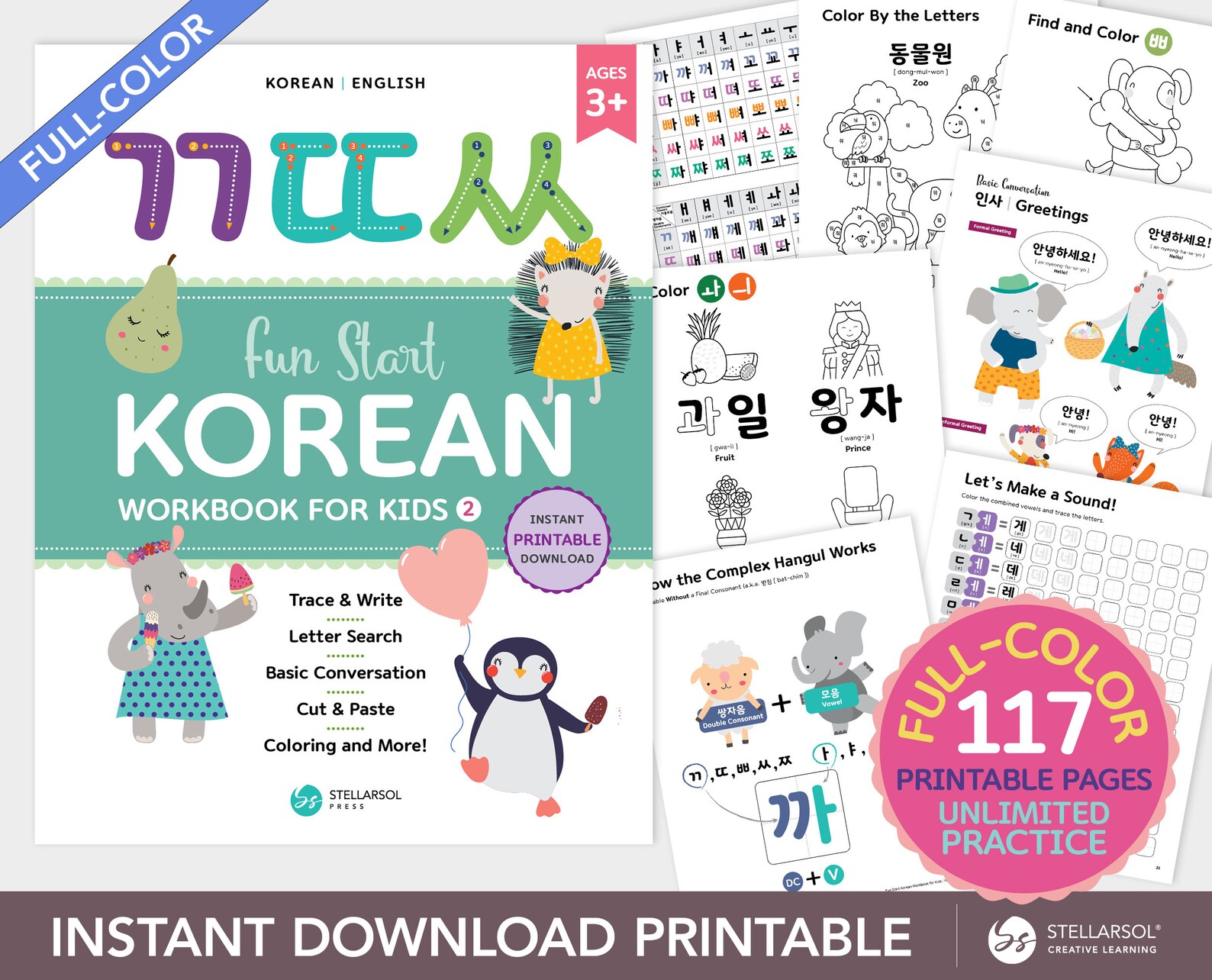 Korean Workbook for Kids 2: Bilingual Hangul Practice [FULL-COLOR ...