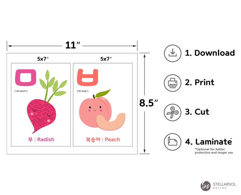 Printable Korean Fruit+vegetable Flashcards Bundle | Korean Hangul 한글 ...
