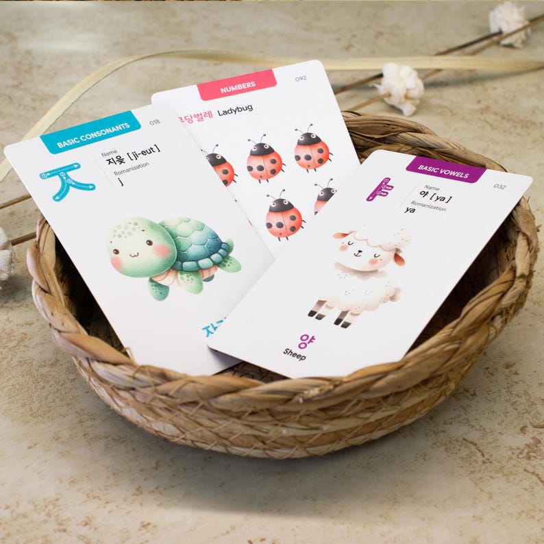 Korean Hangul Flashcards for Beginners Including Numbers & Colors With ...