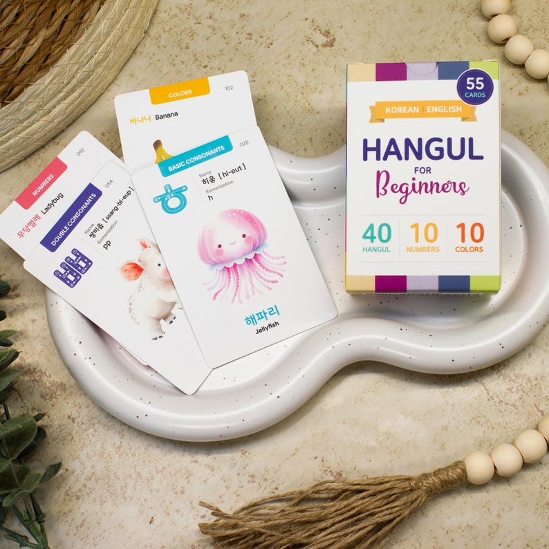 Korean Hangul Flashcards for Beginners Including Numbers & Colors With ...