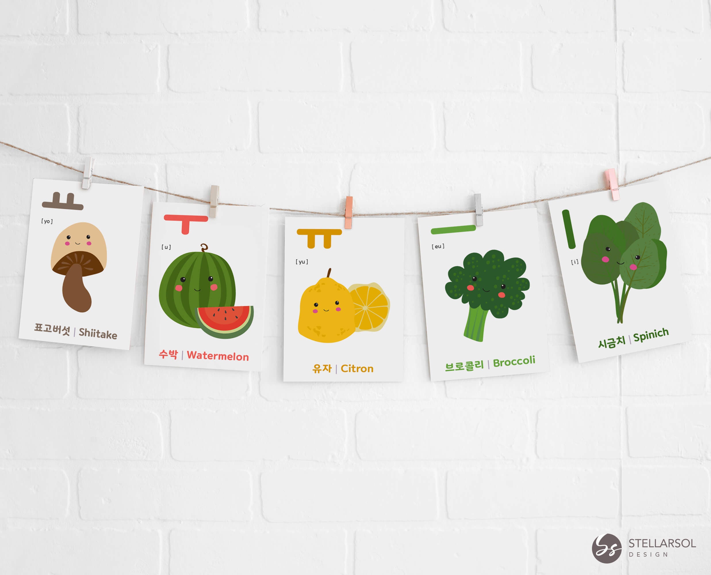 Printable Korean Fruit+vegetable Flashcards Bundle | Korean Hangul 한글 ...