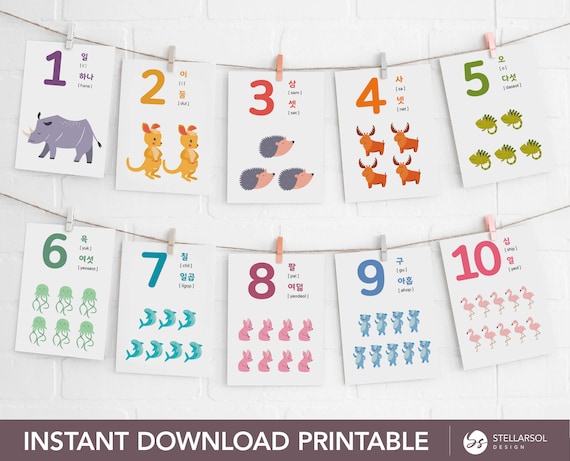 Printable Animal Korean Number Flashcards Korean Hangul - Etsy