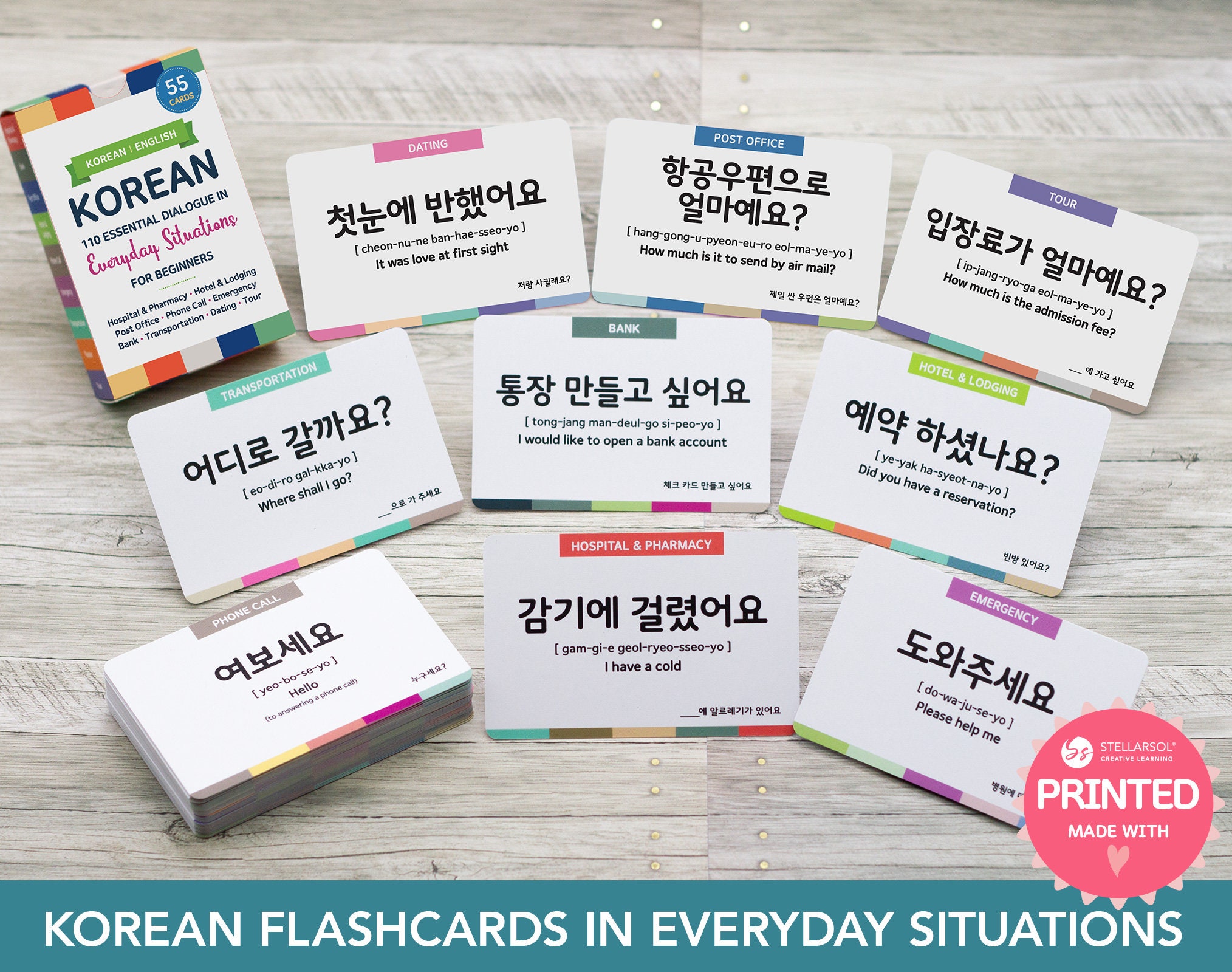 PRINTED 55 Korean Essential Dialogue Flashcards-110 Everyday - Etsy
