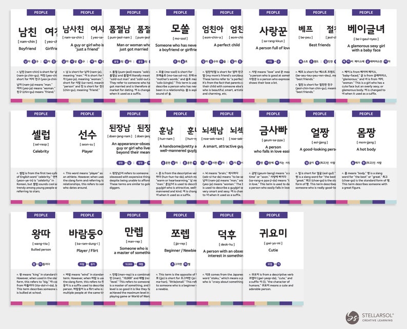 PRINTED Korean Slang Flashcards Hangul 110 속어 은어 Essential - Etsy