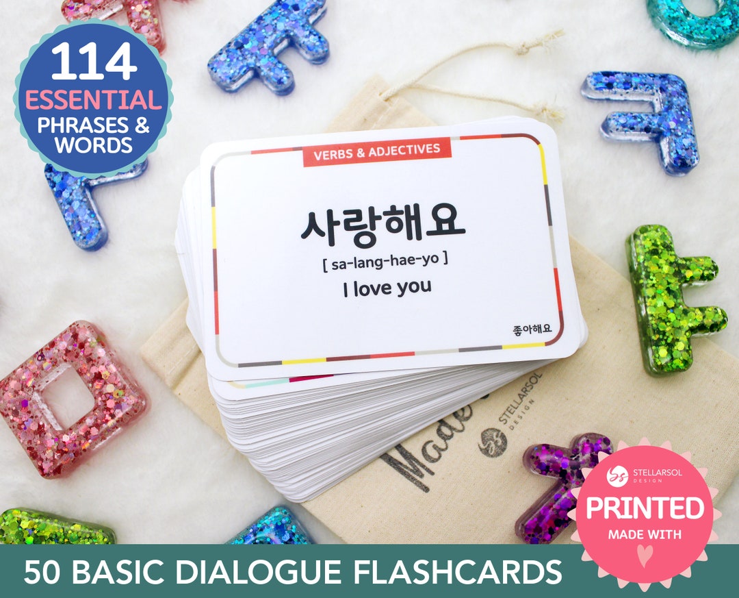 PRINTED Korean Basic Phrases Dialogue Flashcards 4.5x3 With Cotton ...