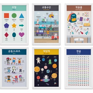 Korean-english Educational Posters: Set of 17, Bilingual Decor ...
