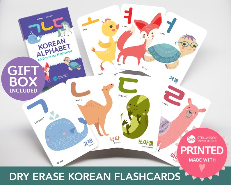 Korean Alphabet Flashcards: 4x6 Dry Erase Hangul Cards With Giftbox ...