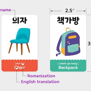 PRINTED Korean Vocabulary Things Around the House 96 Flashcards ...