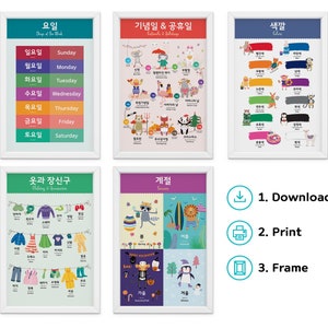 Korean-english Educational Posters: Set of 17, Bilingual Decor ...
