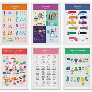 Printable SET of 18 Educational Spanish Bilingual Posters for Kids ...