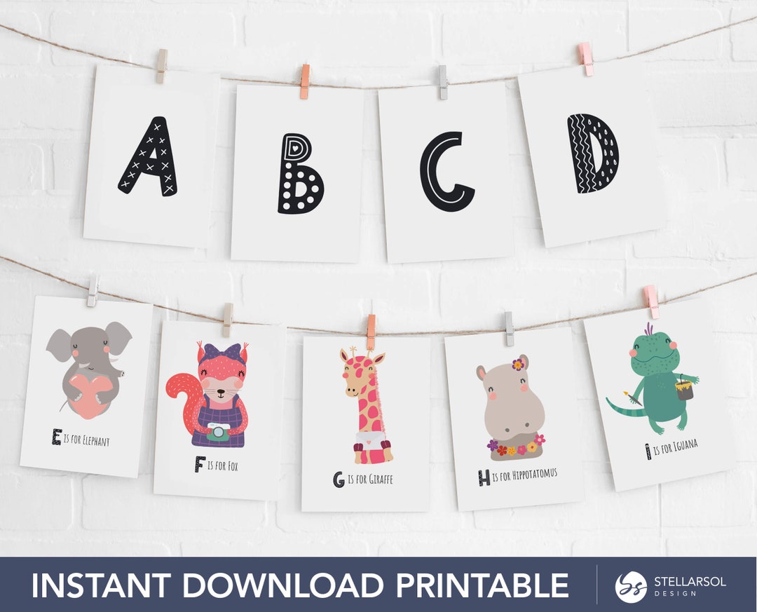 Printable Cute Animal Alphabet Flashcards Caps Fun Pattern ABC ...