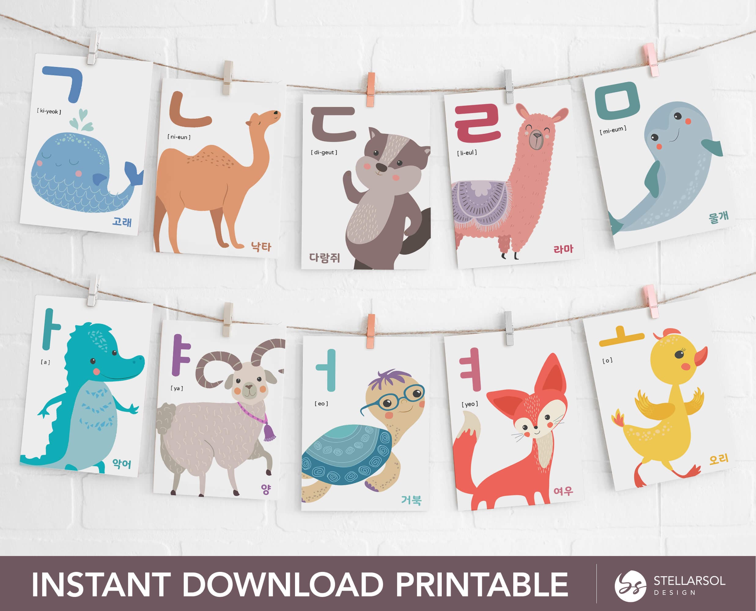 Printable Korean Animal Alphabet Flashcards Bundle Korean - Etsy