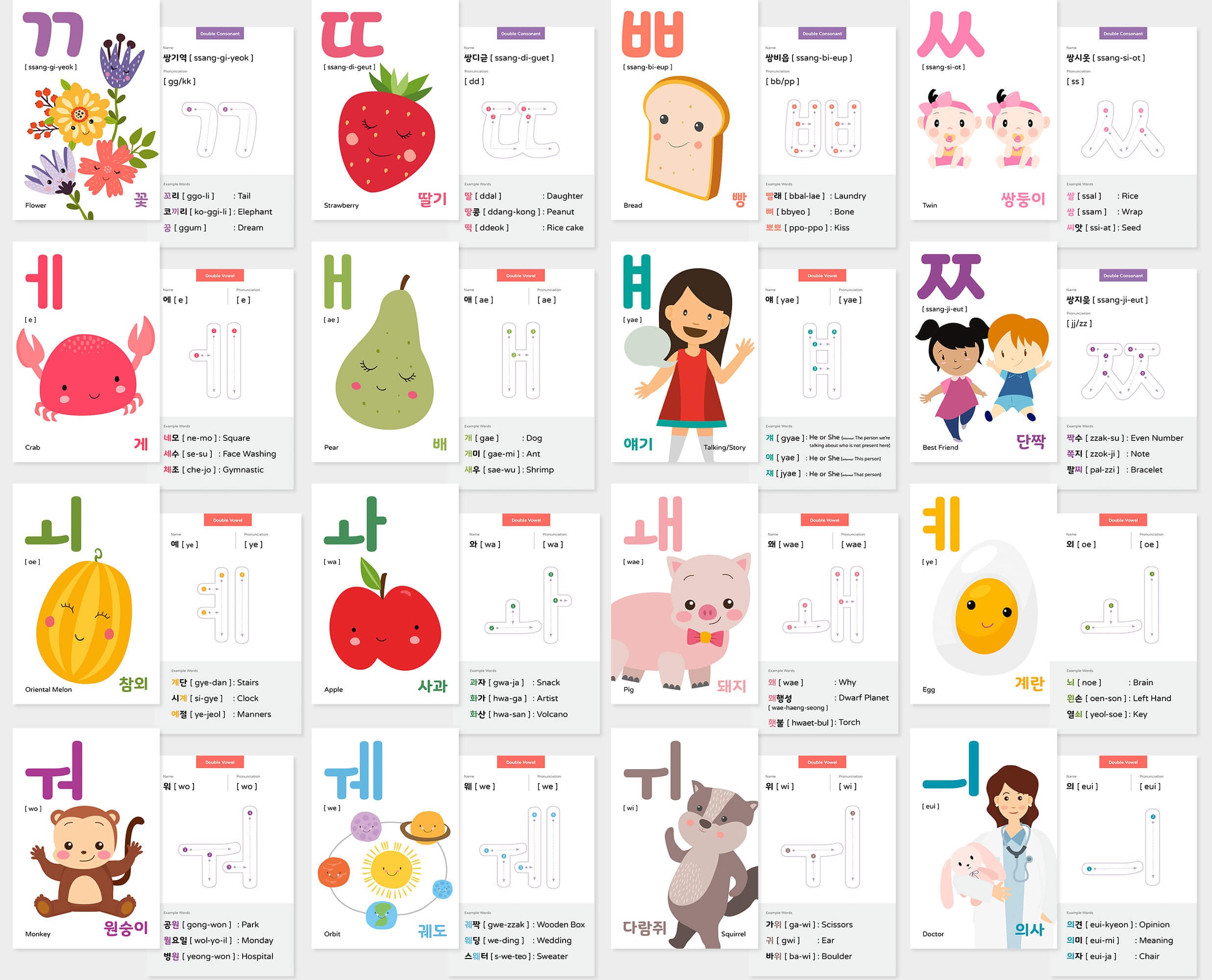 Printable Korean Alphabet Flashcards Comprehensive Set | Etsy