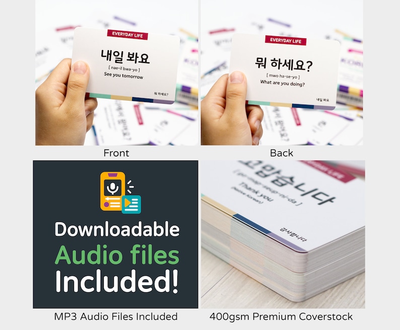 PRINTED 3-pack Gift Set Korean Basic Conversation Flashcards for ...