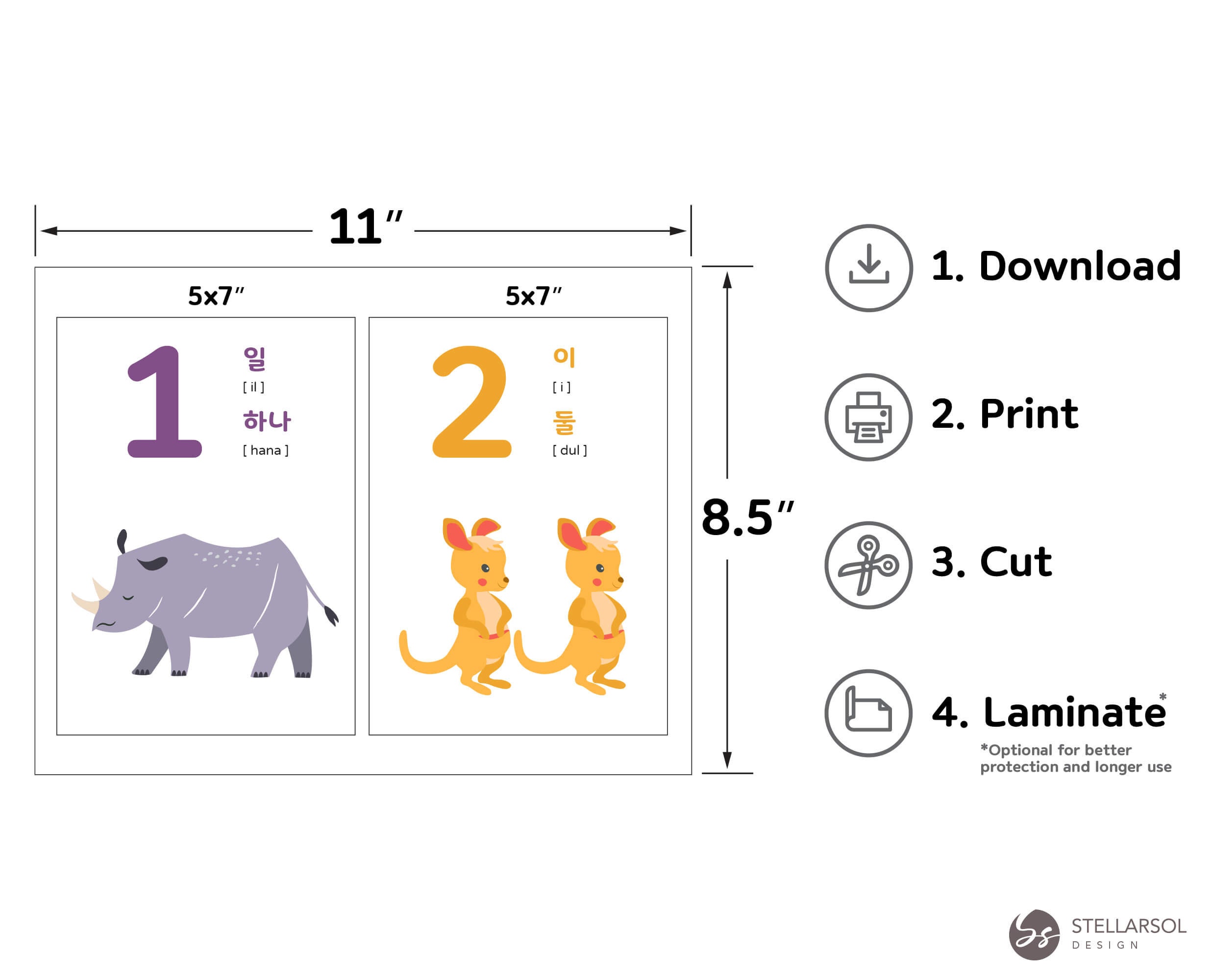 Printable Animal Korean Number Flashcards Korean Hangul - Etsy