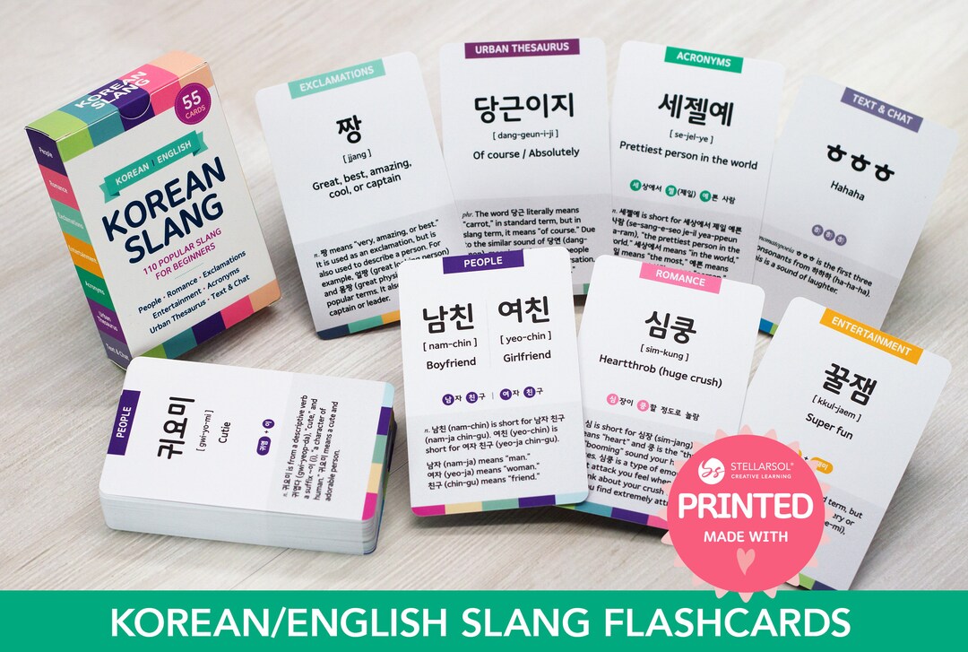 PRINTED Korean Slang Flashcards, Hangul 110 속어, 은어 Essential Popular ...
