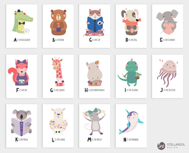 Printable Cute Animal Alphabet Flashcards Caps Fun Pattern - Etsy