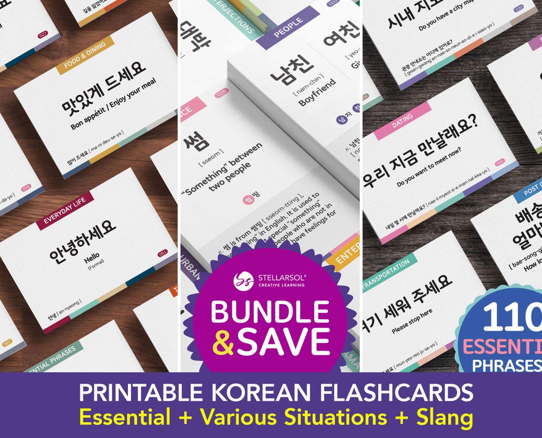 Korean Flashcard Bundle: Beginner Conversation, Slang, Essentials (with ...