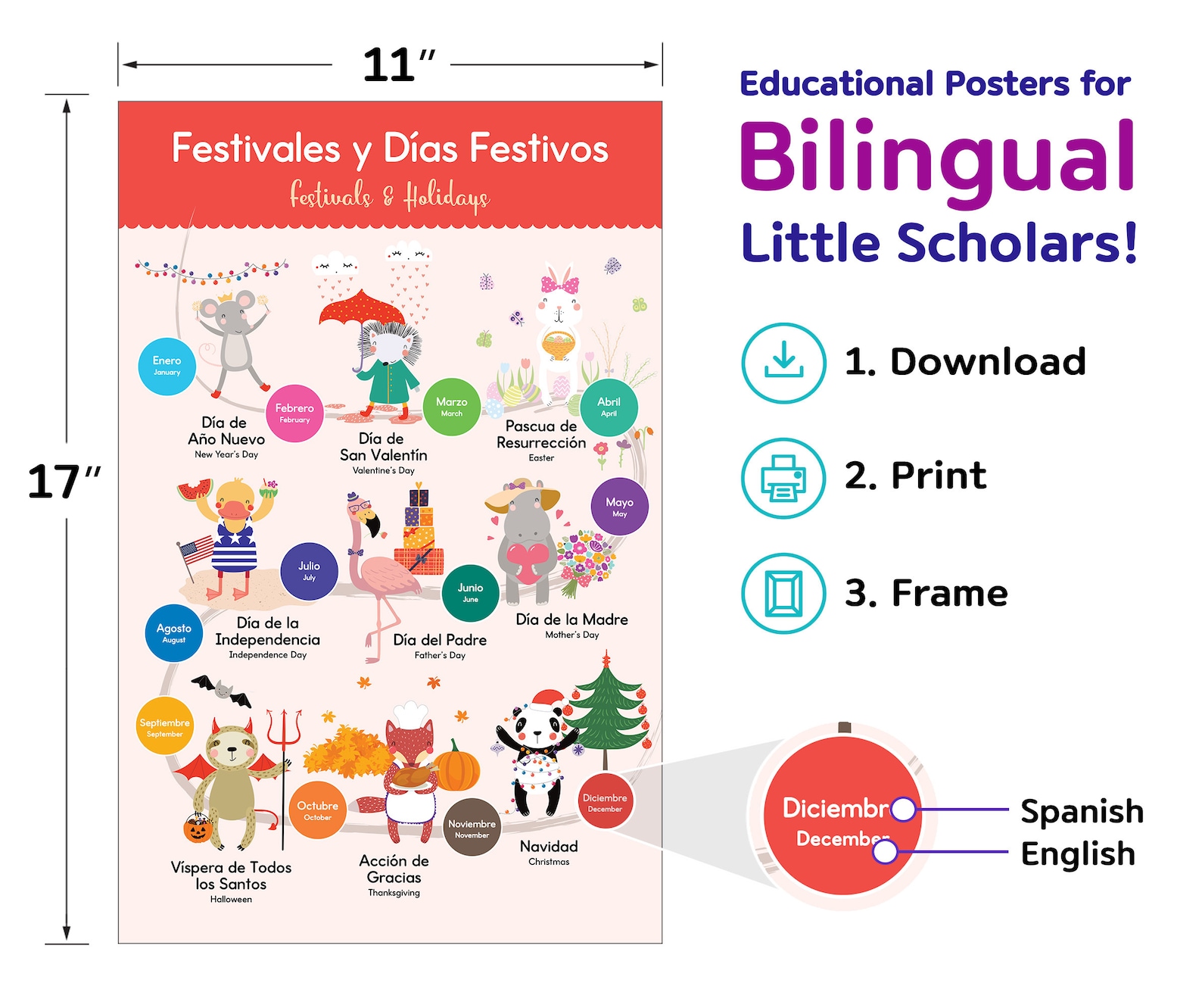 Printable SET of 18 Educational Spanish Bilingual Posters for Kids ...