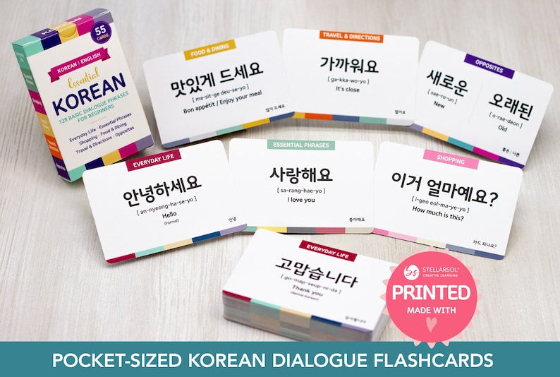 PRINTED Pocket-sized Korean Basic Phrases Dialogue Flashcards - Etsy