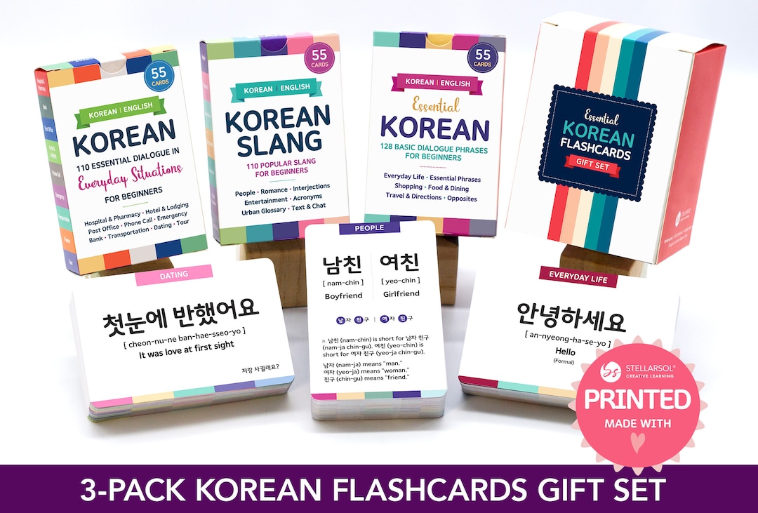 PRINTED 3-pack Gift Set Korean Basic Conversation Flashcards for ...