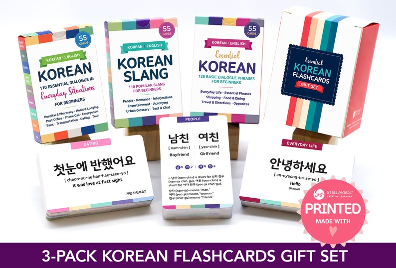 Korean Conversation Flashcards Gift Set: Essential Phrases + Slang ...