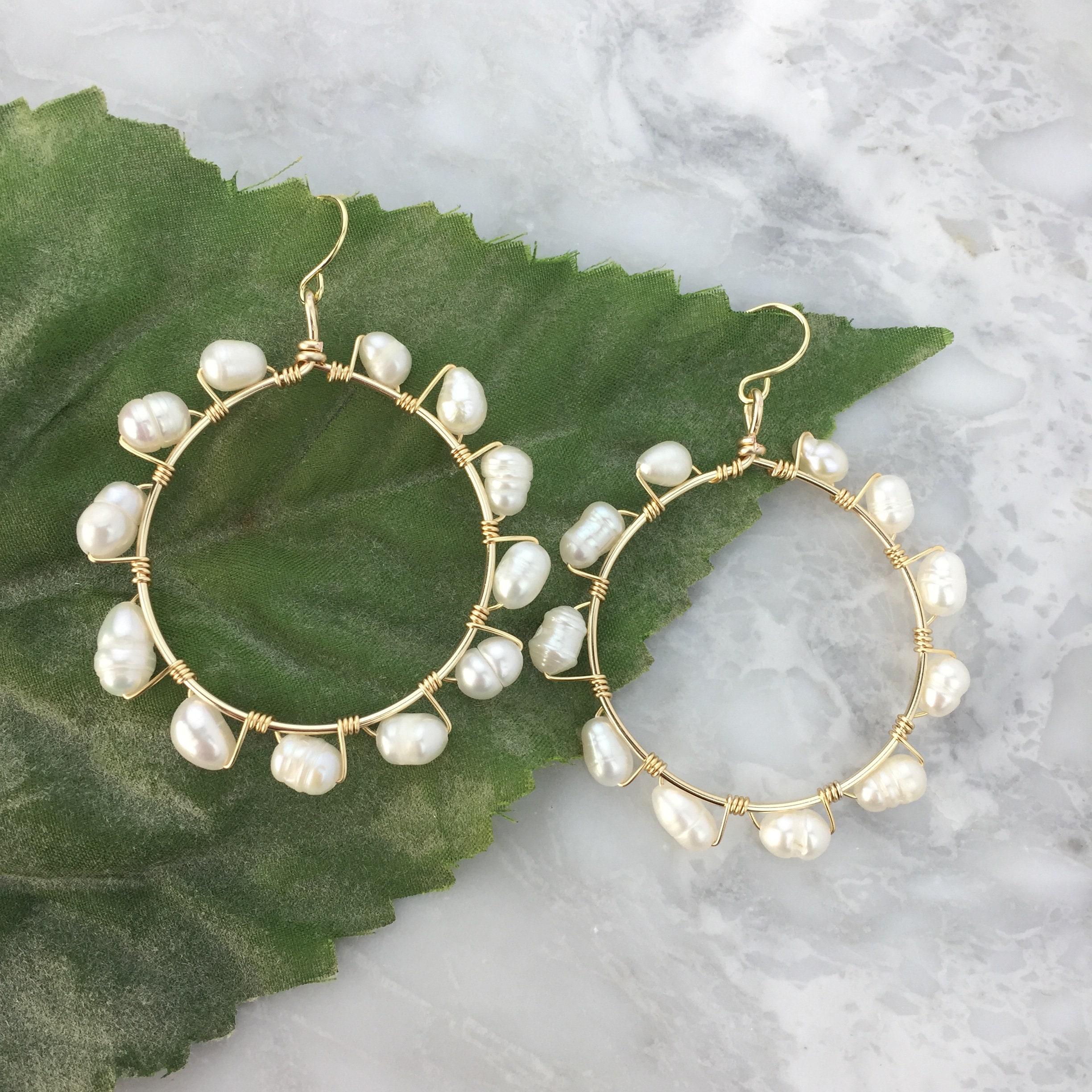 Large Freshwater Pearl Hoops Pearl Earrings Hypoallergenic | Etsy