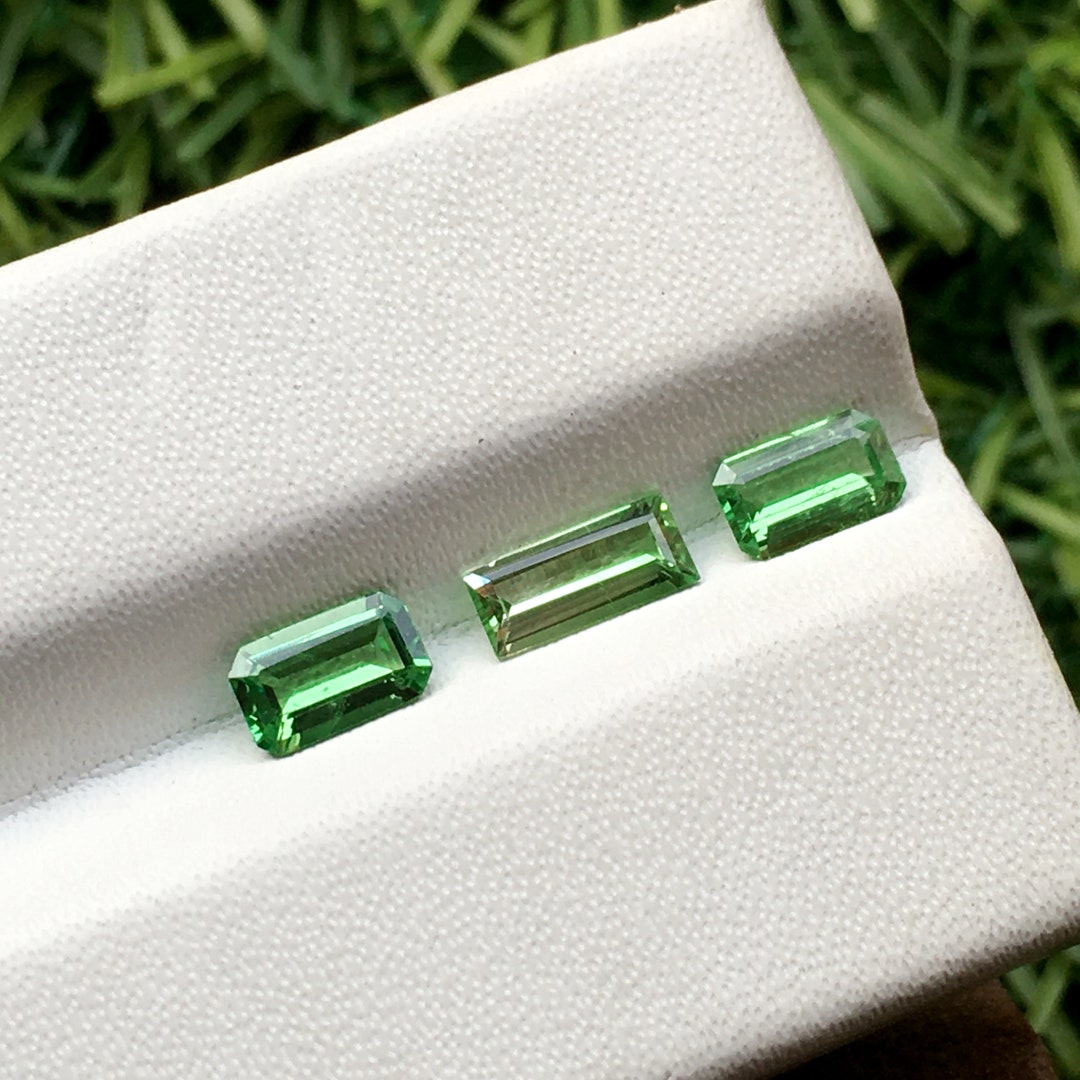 3 Piece Rare Tsavorite Garnet, Rectangle Bi Colour Green Garnet, Green ...