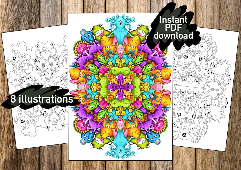 Monster Mandala Colouring Page Bundle - Etsy