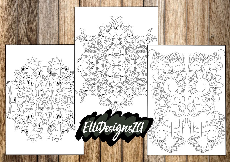 Monster Mandala Colouring Page Bundle - Etsy