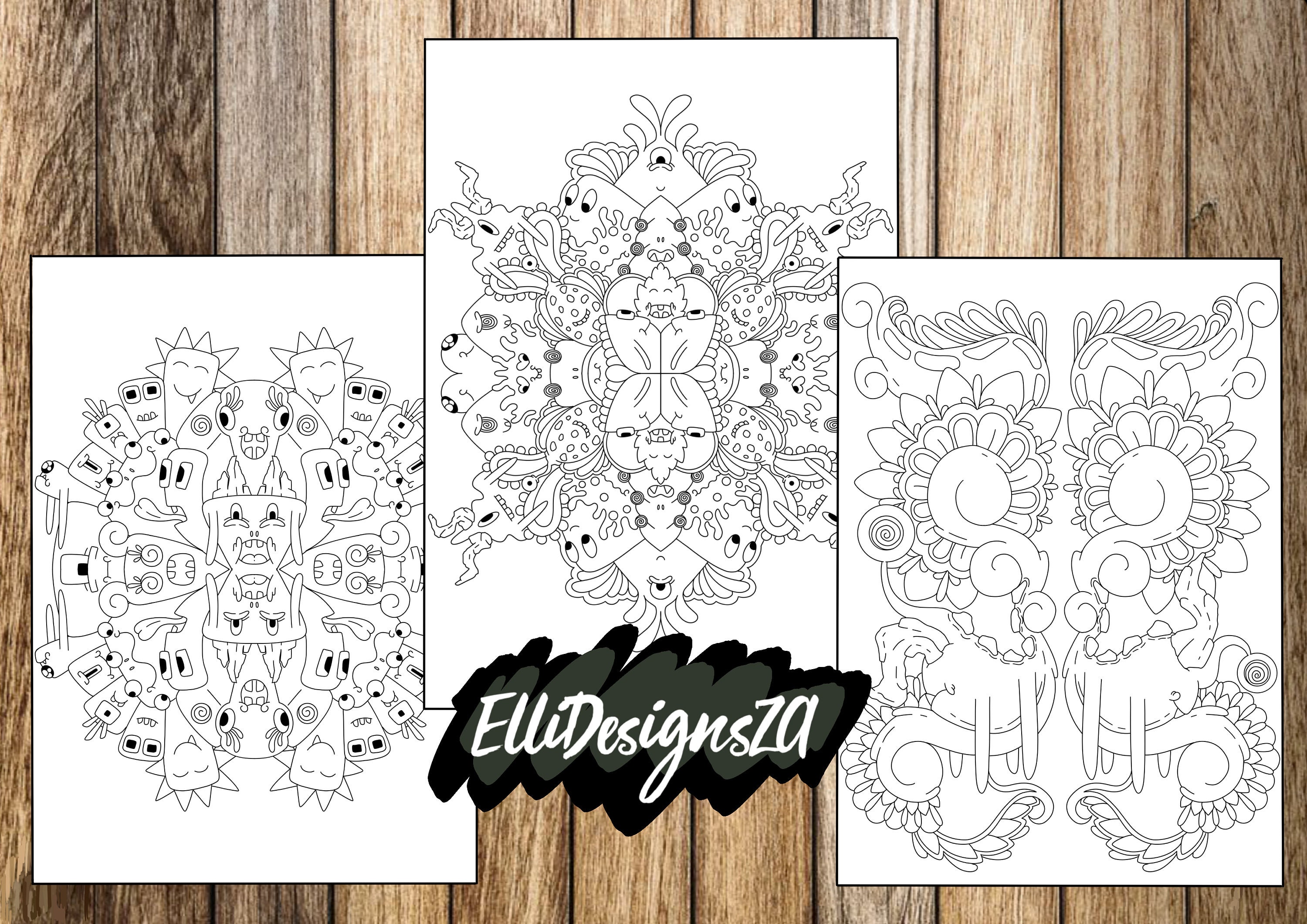 Monster Mandala Colouring Page Bundle - Etsy