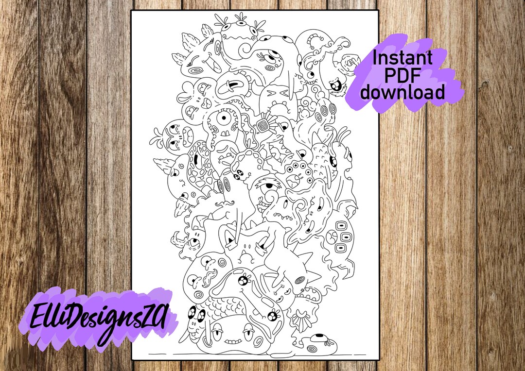 Doodle Monster Heap Colouring Page - Etsy