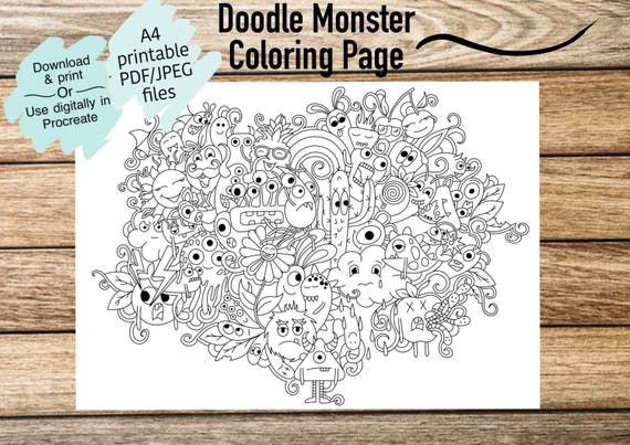 Doodle Monsters Coloring Page - Etsy