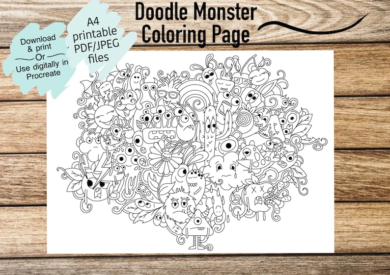 Doodle Monsters Coloring Page - Etsy